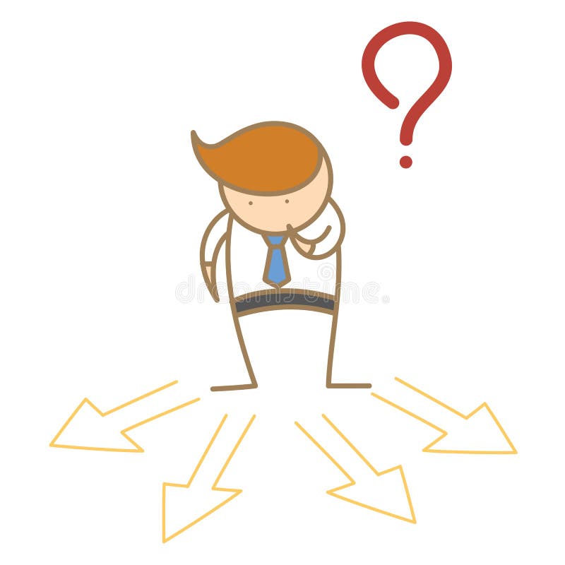 Businessman Looking at a Sign that Points in Many Stock Vector ...