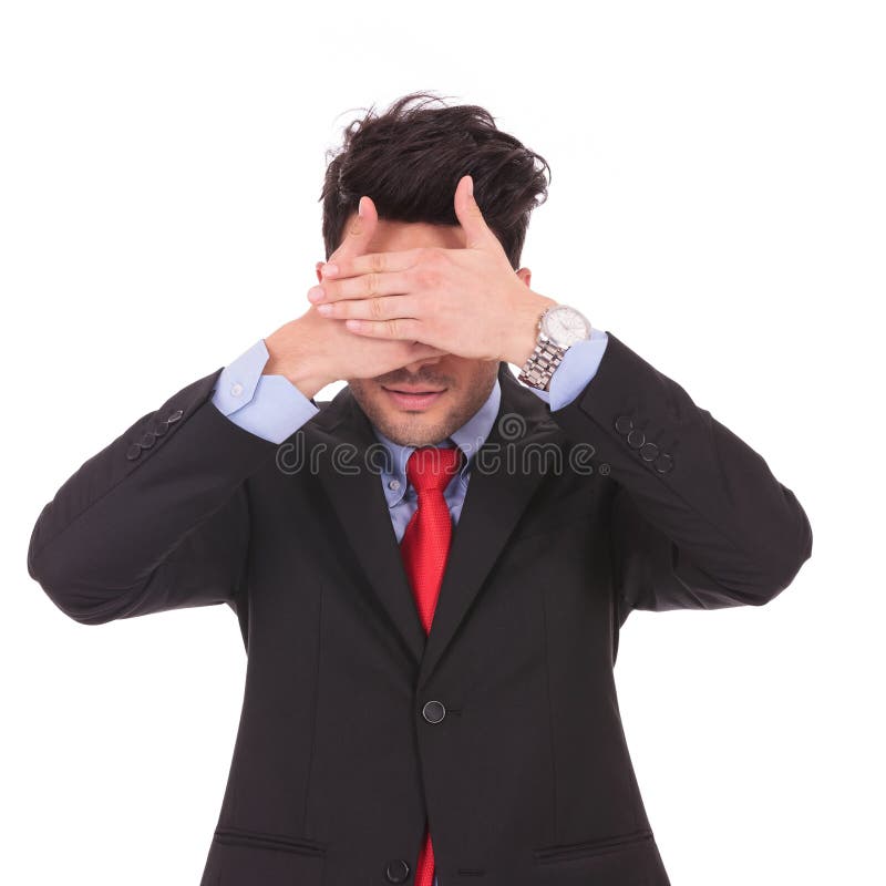 Business Man Covers His Eyes Stock Photo - Image of formal, happy: 29374418