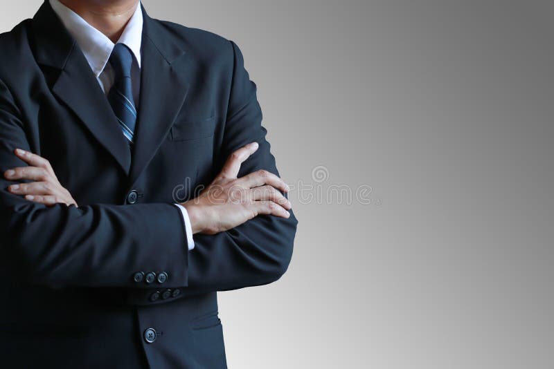 Business Man with Cross Arm on Gray Background. Stock Photo - Image of ...