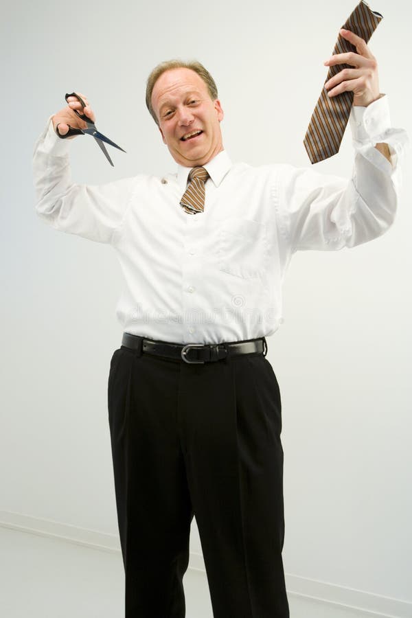 Business Man Cutting Off Tie Stock Image - Image of white, celebrate ...