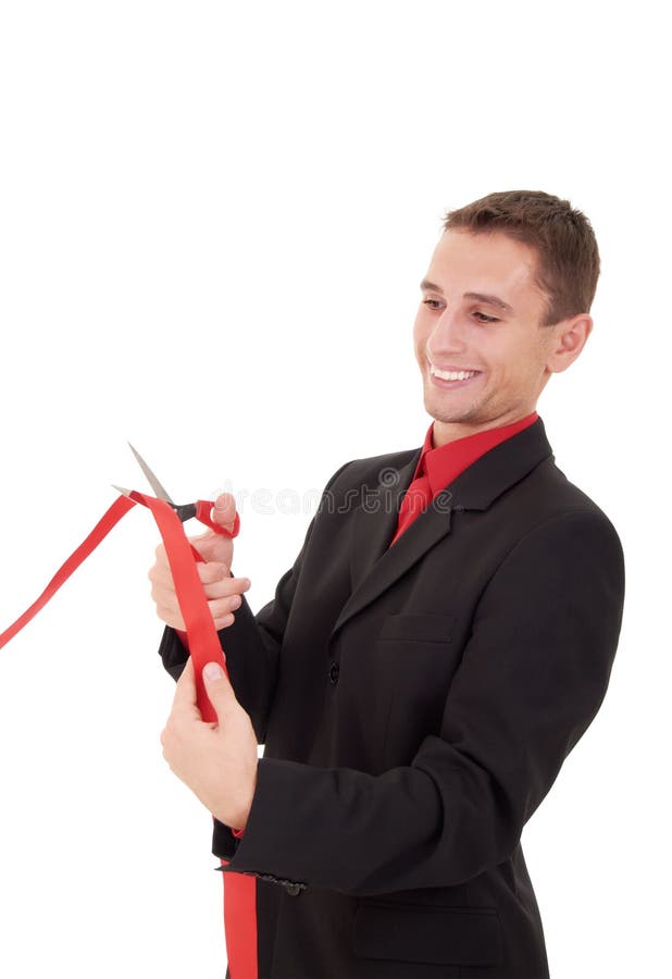 Business Man Cutting a Red Ribbon Stock Image - Image of beginning ...