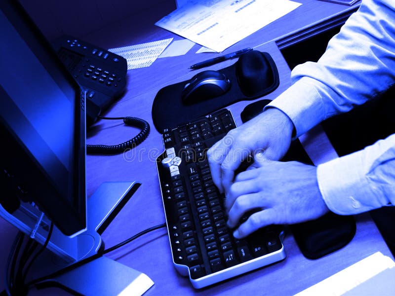 Business Man at Desk with Computer Keyboard Typing Stock Image - Image ...