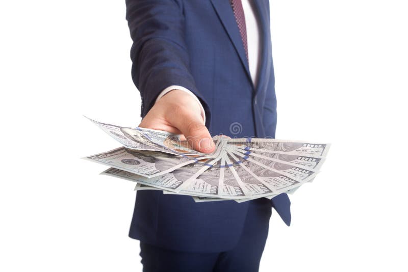 Business Man Displaying a Spread of Dollar Stock Photo - Image of cash ...