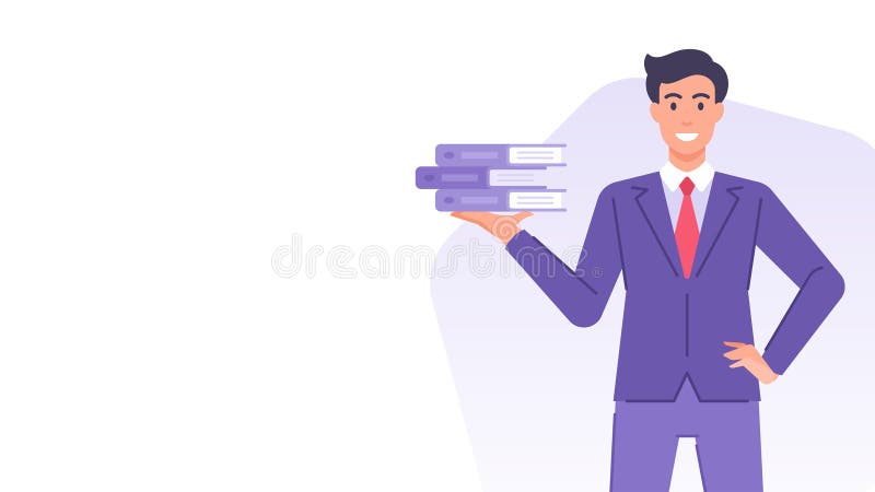 Business Man with Document Folder Stack Archive Paperwork Banner Design ...