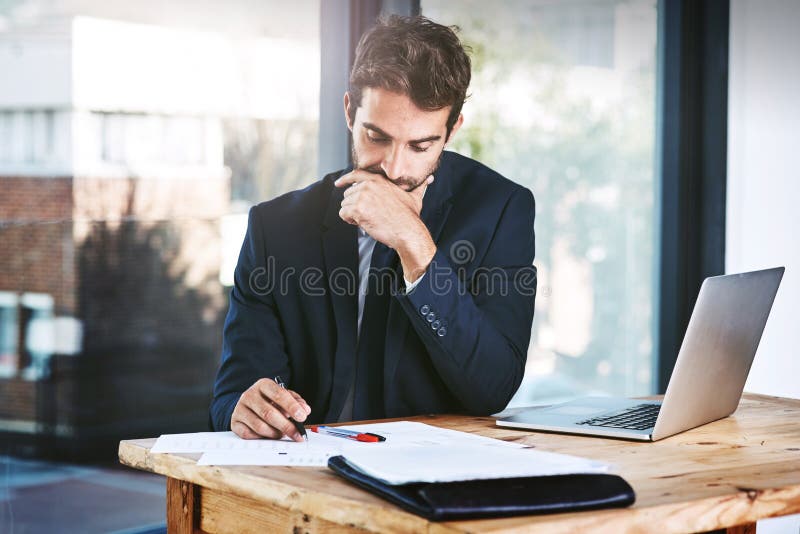 Business Man, Documents and Thinking of Accounting, Financial Report or ...