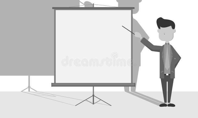 A Business Man is Doing a Presentation in Front of a Projector Screen ...