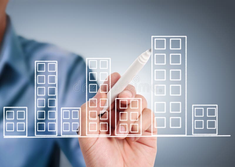 Young Business Man Drawing a Project of Building Stock Photo - Image of ...