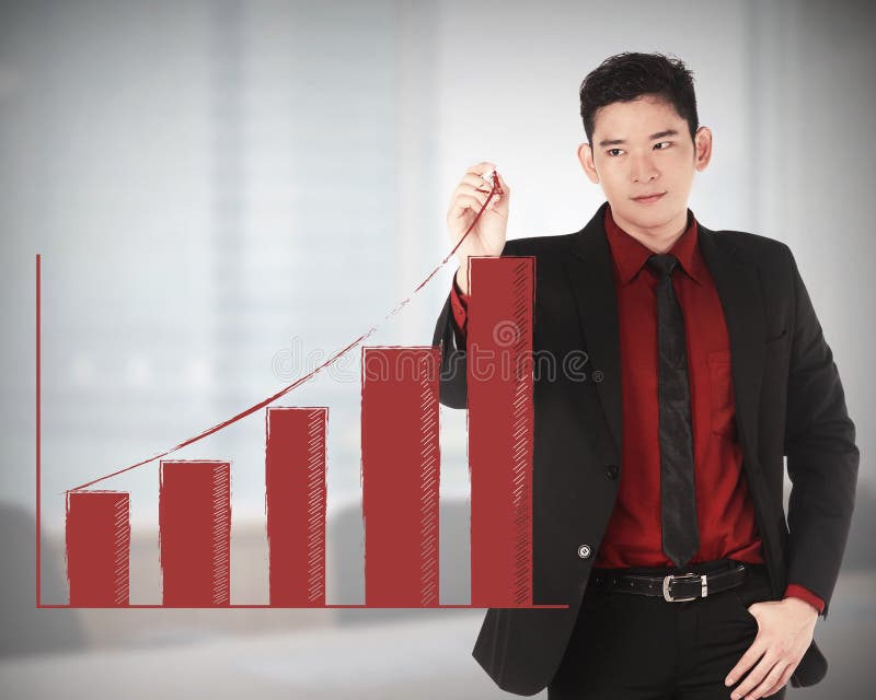 Business Man Draw Increasing Chart Stock Photo - Image of sketch, graph ...