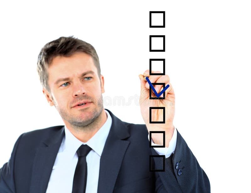 Business Man Draw with Marker on Empty Copy Space Isolated on Wh Stock ...