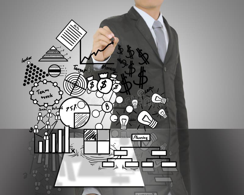Business Man Drawing Concept of Paper Business for Idea Stock ...