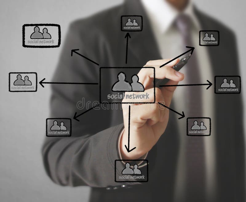 Business Man Drawing Social Network Stock Illustration - Illustration ...