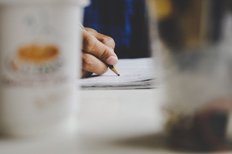 Business Man Drawing and Writing Creative Work on Table in the Offices ...