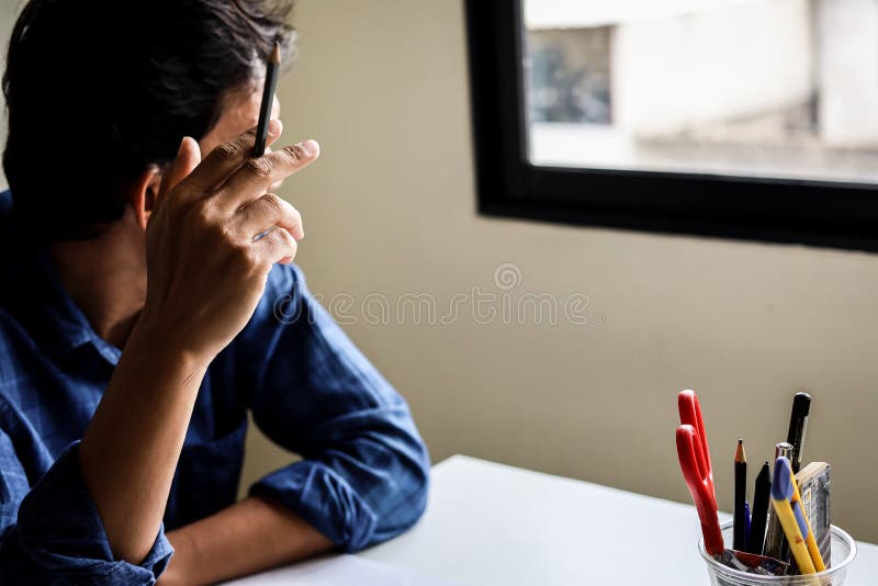 Business Man Drawing and Writing Creative Work on Table in the Offices ...