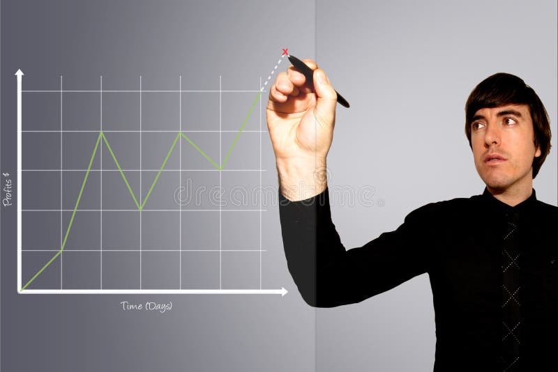 Business Man Draws Graph of Rising Stock Profits Stock Photo - Image of ...