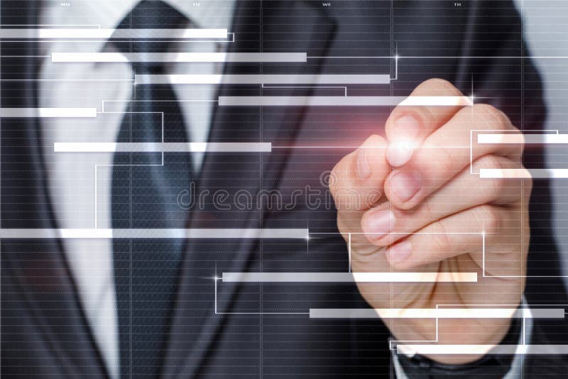 Businessman Draws Up a Plan on a Virtual Computer Screen Stock ...
