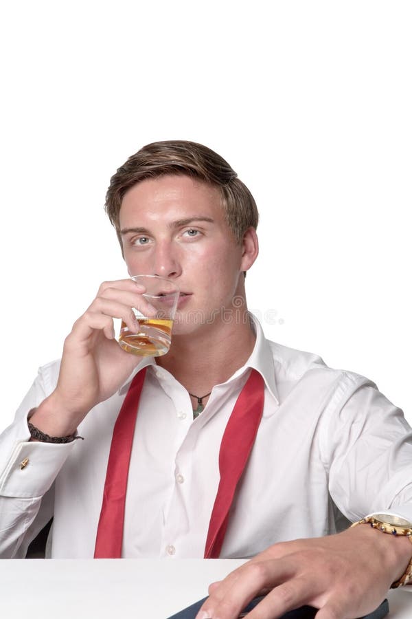 Business Man Drinking Alcohol at Work Stock Image - Image of isolated ...