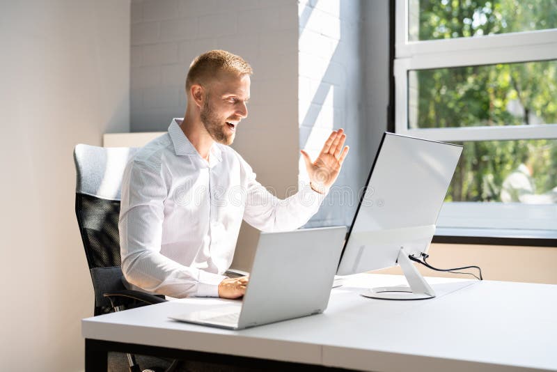 Business Man in Elearning Video Conference Stock Photo - Image of ...