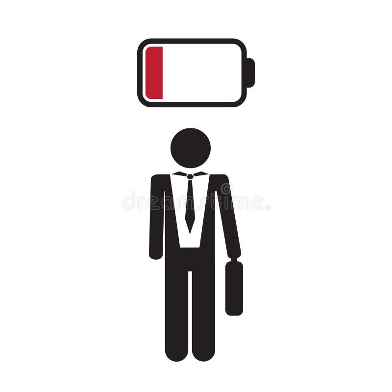 Business Man with Empty Battery Pictogram Stock Illustration ...