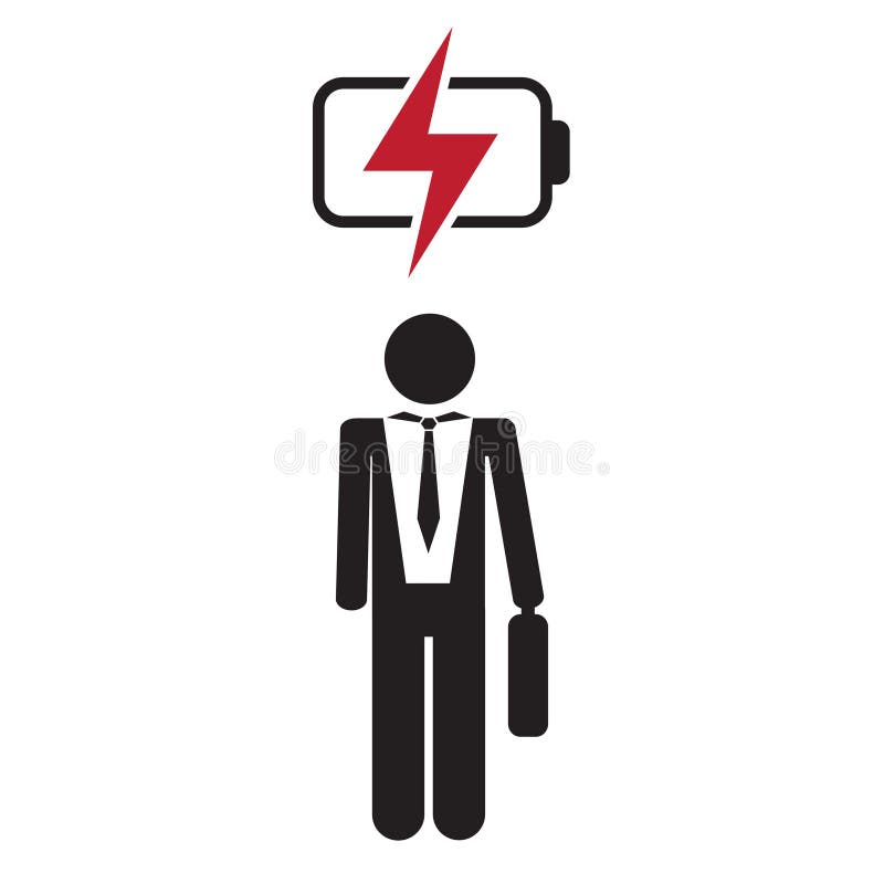 Business Man with Empty Battery Pictogram Stock Illustration ...
