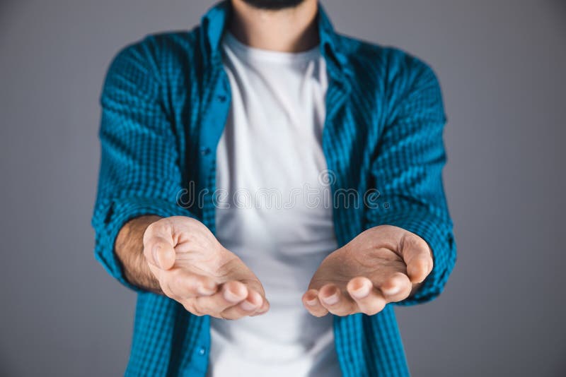 Business Man Empty Hand on Gray Background. Stock Photo - Image of ...