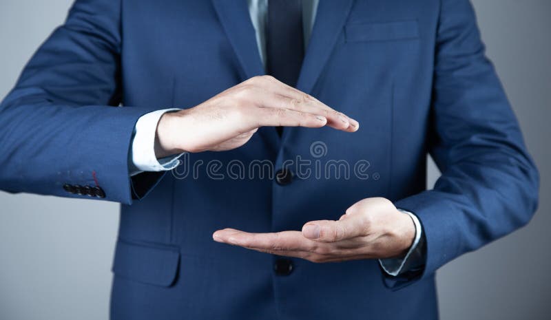 Business Man Empty Hand on Gray Background. Stock Photo - Image of ...