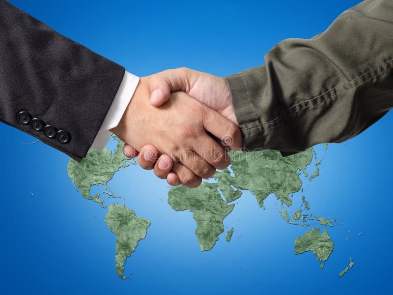 Business Man and Engineer Handshake with World Map Stock Image - Image ...