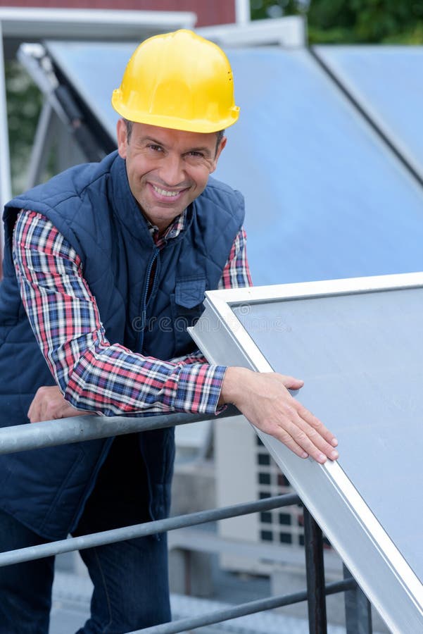 Business Man Engineer with Yellow Helmet at Solar Panel Site Stock ...