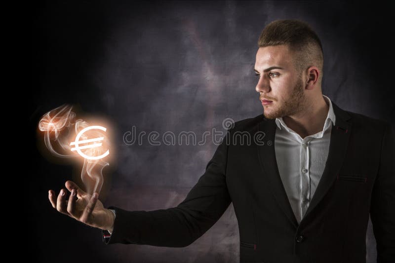 Business Man with Euro on Fire Stock Image - Image of currency ...