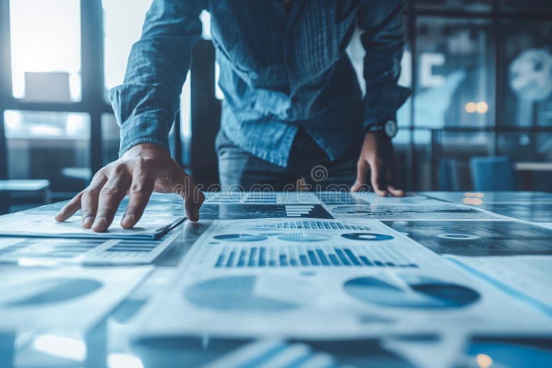 Business Man at the Executive Level Analyzes the Work Strategy of the Organization. Measure ...