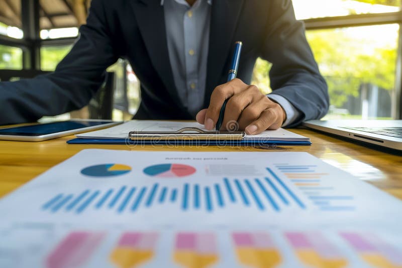 Business Man at the Executive Level Analyzes the Work Strategy of the ...