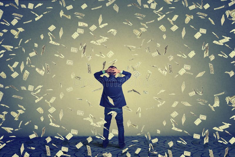Business Man Facing Wall Under Money Rain Stock Image - Image of ...
