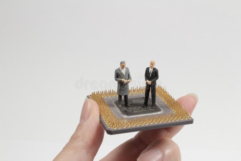 Business Man Figure Standing on Computer Chip Stock Image - Image of ...