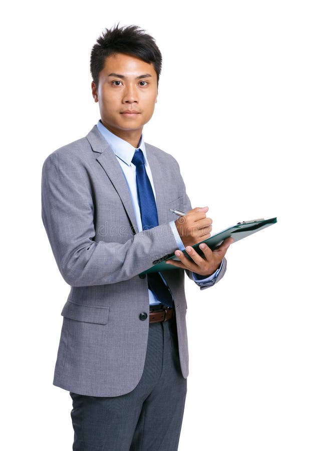Business man with file pad stock image. Image of list - 41388077