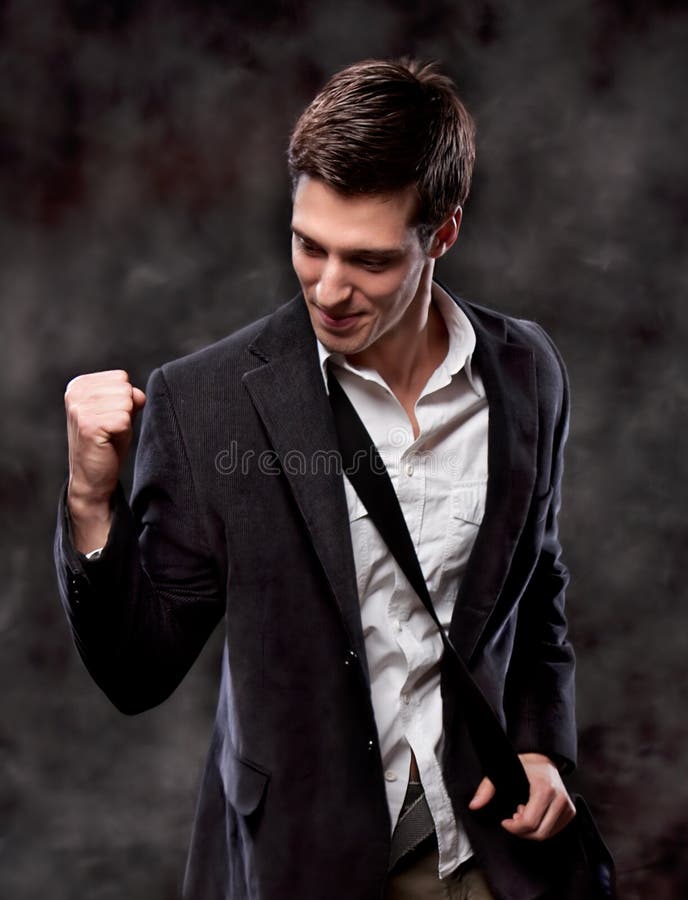 Business Man with Fists Clenched in Victory. Stock Image - Image of ...