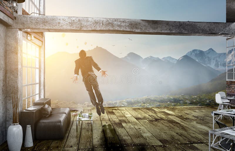 Business Man Flying Up . Mixed Media Stock Image - Image of people ...