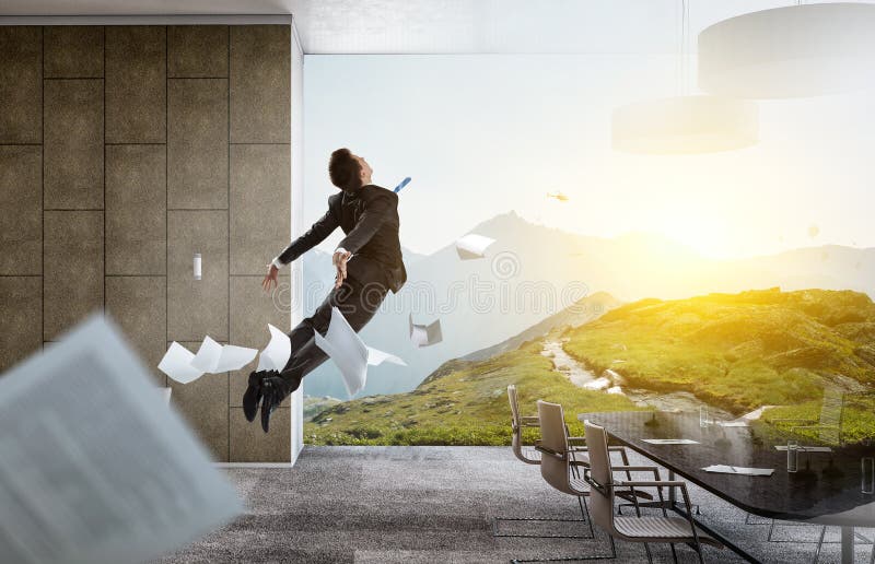 Business Man Flying Up . Mixed Media Stock Photo - Image of people ...