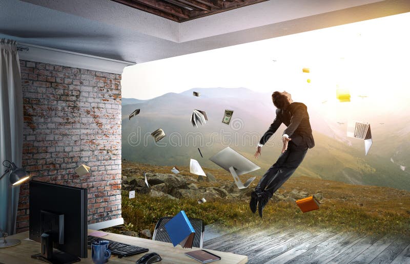 Business Man Flying Up . Mixed Media Stock Image - Image of work ...