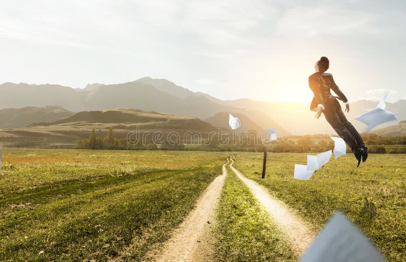 Business Man Flying Up . Mixed Media Stock Illustration - Illustration ...