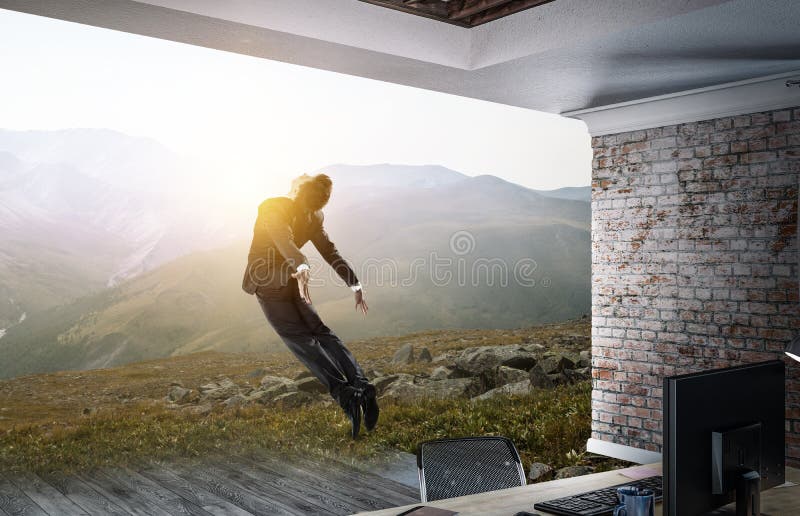 Business Man Flying Up . Mixed Media Stock Illustration - Illustration ...