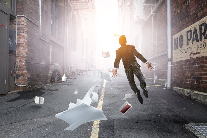 Business Man Flying Up . Mixed Media Stock Image - Image of business ...