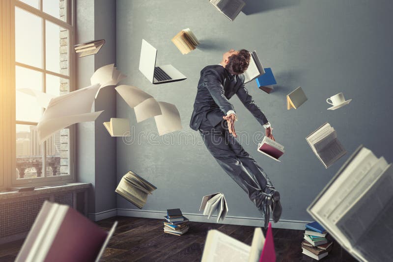 Business Man Flying Up . Mixed Media Stock Image - Image of chaos, wind ...