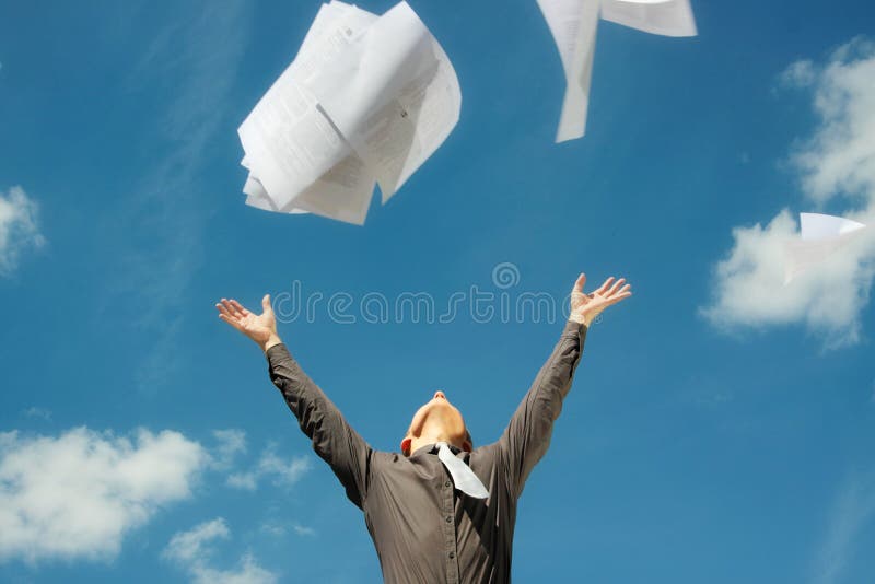 Business Man Freeing Himself from His Work Load Stock Image - Image of ...