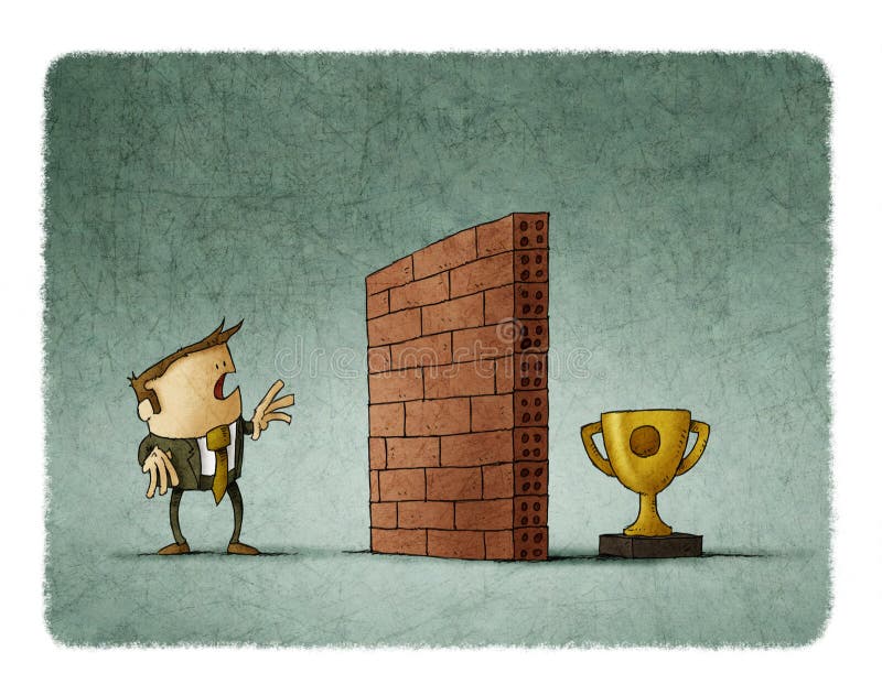 Business Man in Front of a Brick Wall Has Difficulty Reaching His Goal ...