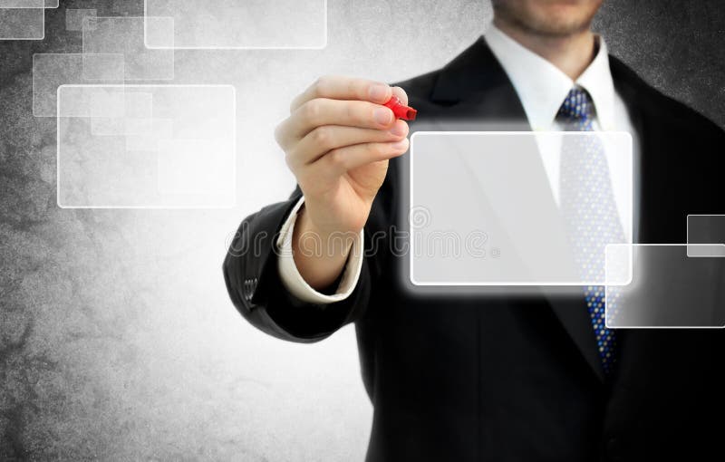 Business Man in Front of Touch Screen Stock Image - Image of holding ...
