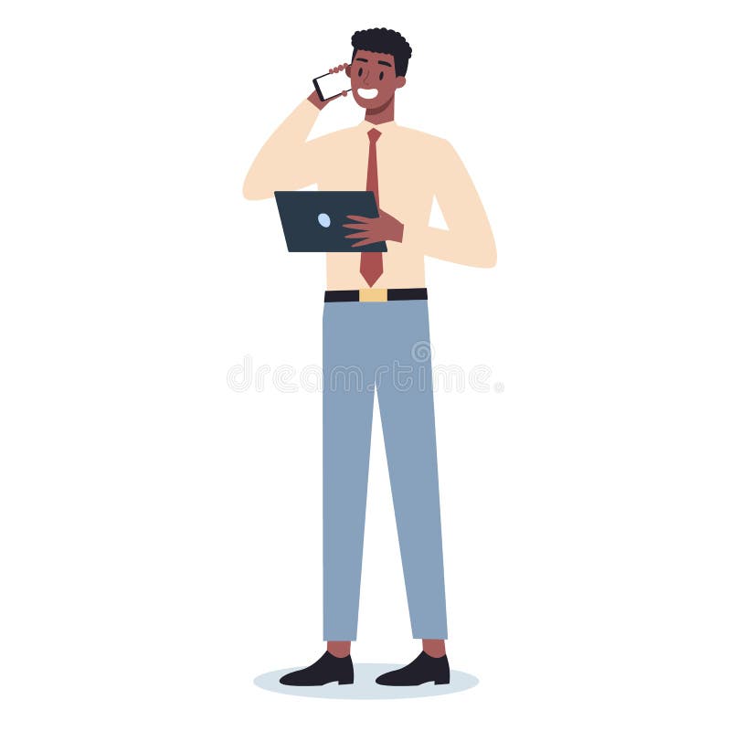 Business Man With Gadget Male Character In Suit Holding Smartphone