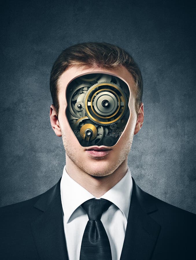 Business Man with Gears Inside Head on the Gray Stock Photo - Image of ...