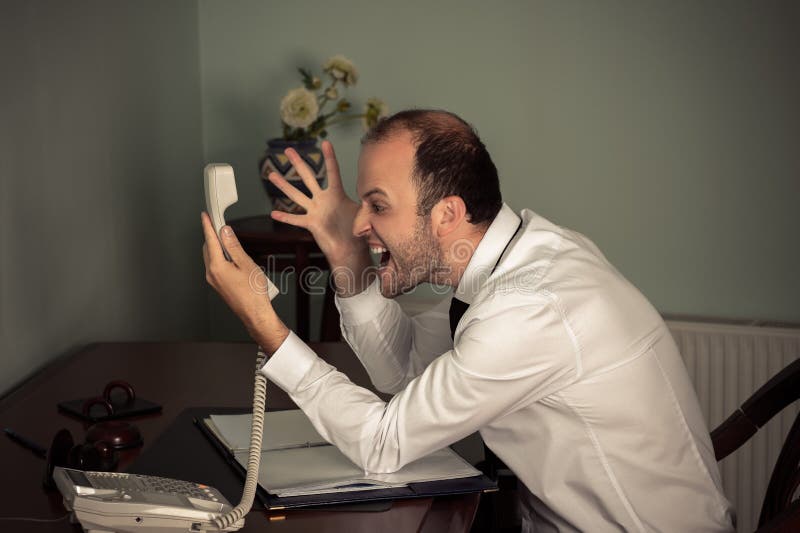 Business Man Gesturing Aggressive and Shout on Phone Stock Image ...