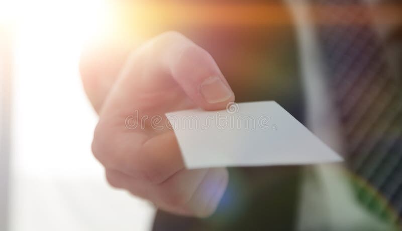 Business Man Giving Business Card on Bright Background Stock Photo ...