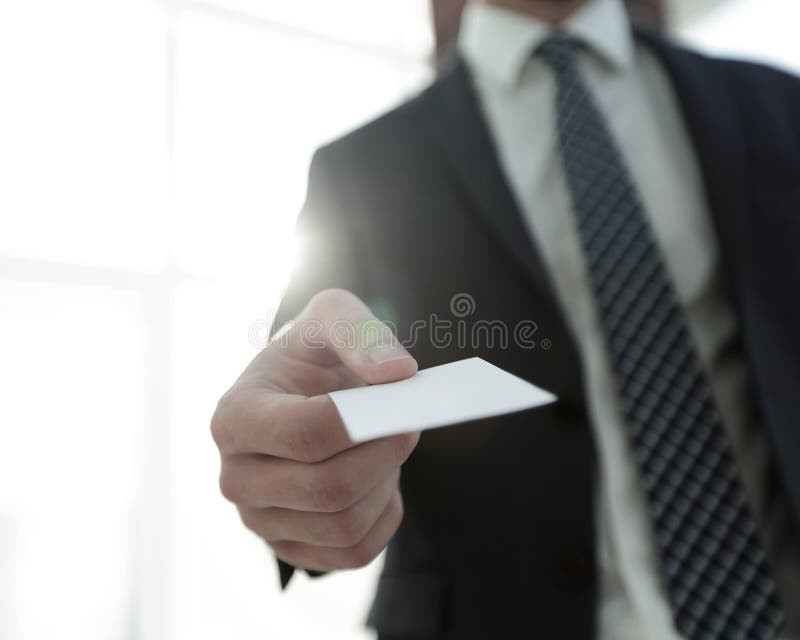 Business Man Giving Business Card on Bright Background Stock Photo ...