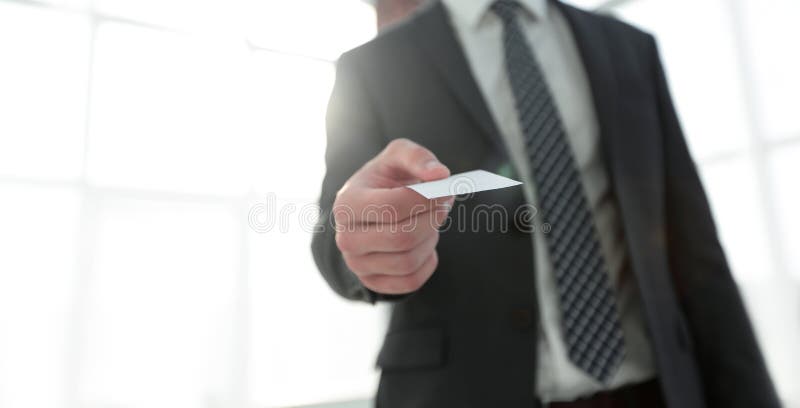 Business Man Giving Business Card on Bright Background Stock Photo ...